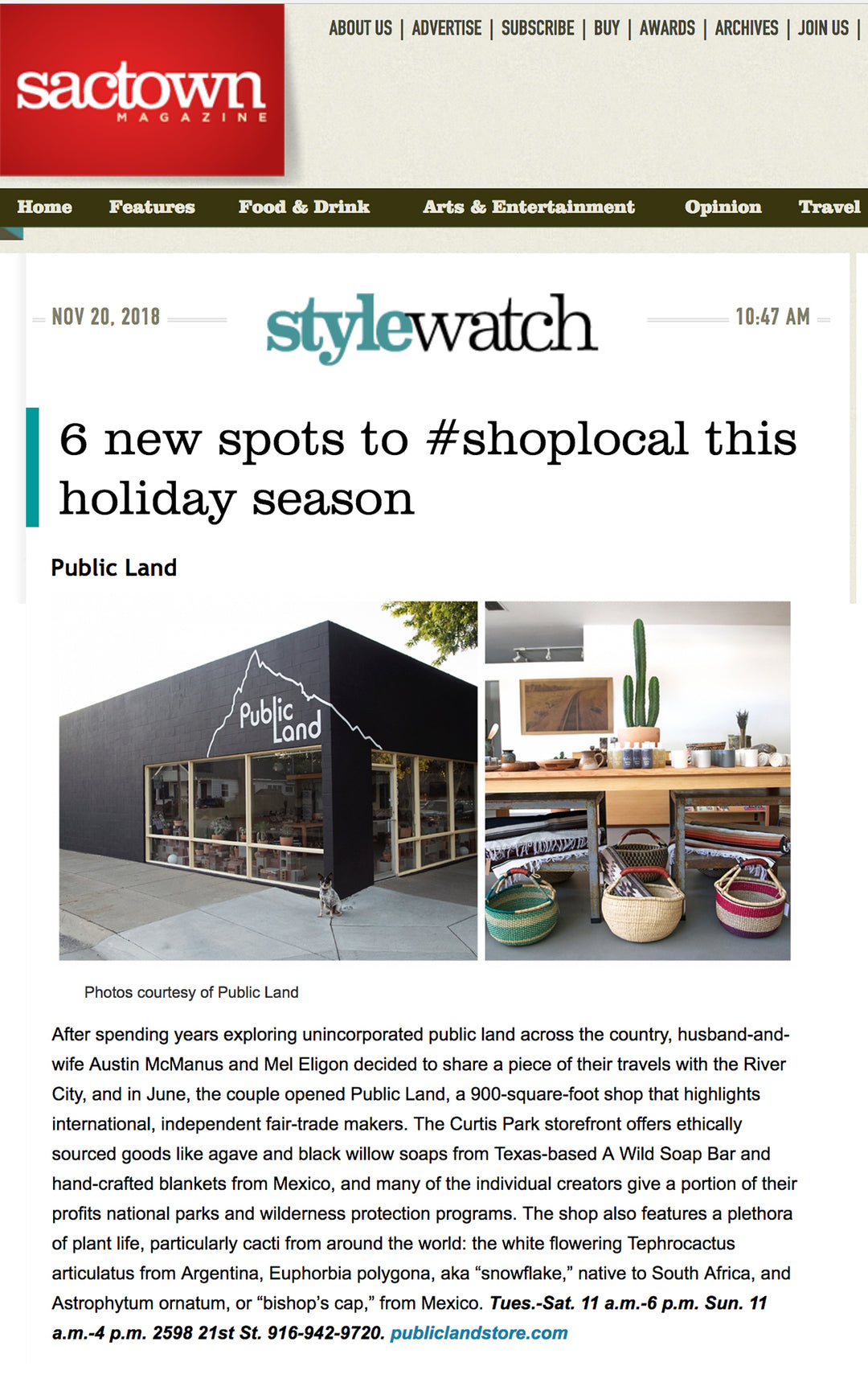 Public Land feature in Sacramento Magazine – Public Land Store